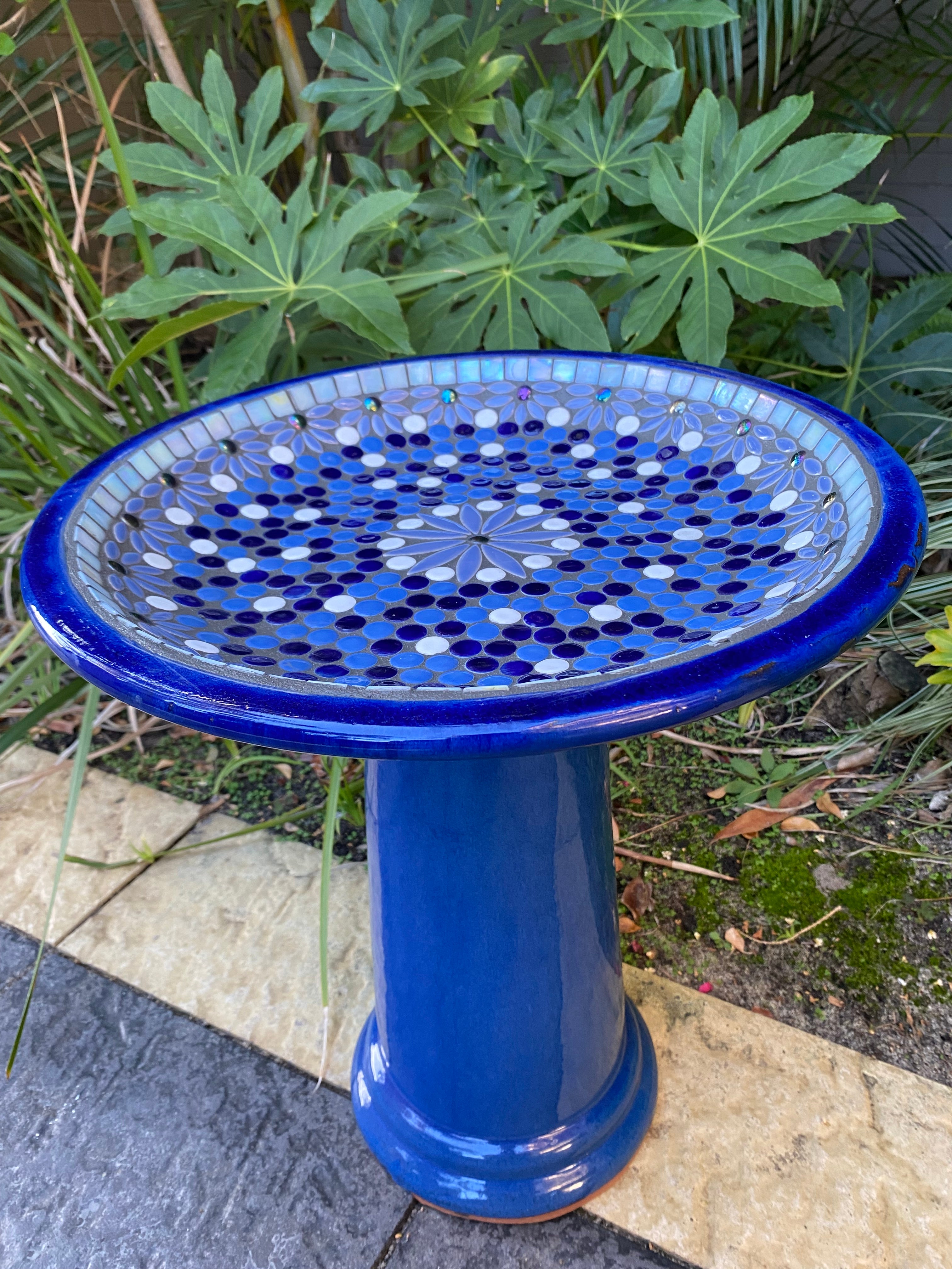 Kit - Blue Circles Ceramic Bird Bath | Perth Mosaic